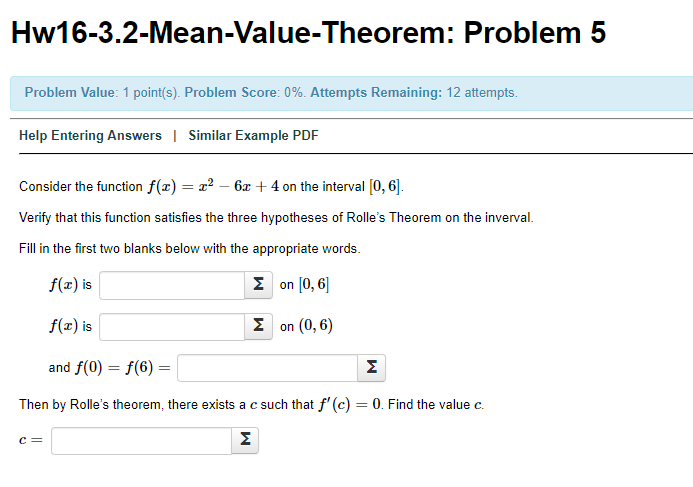Solved Hw16-3.2-Mean-Value-Theorem: Problem 5 Problem Value: | Chegg.com