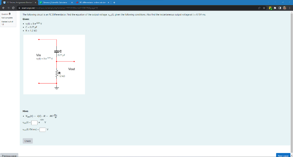 Solved Ousson 9 The following circuit is an RC | Chegg.com