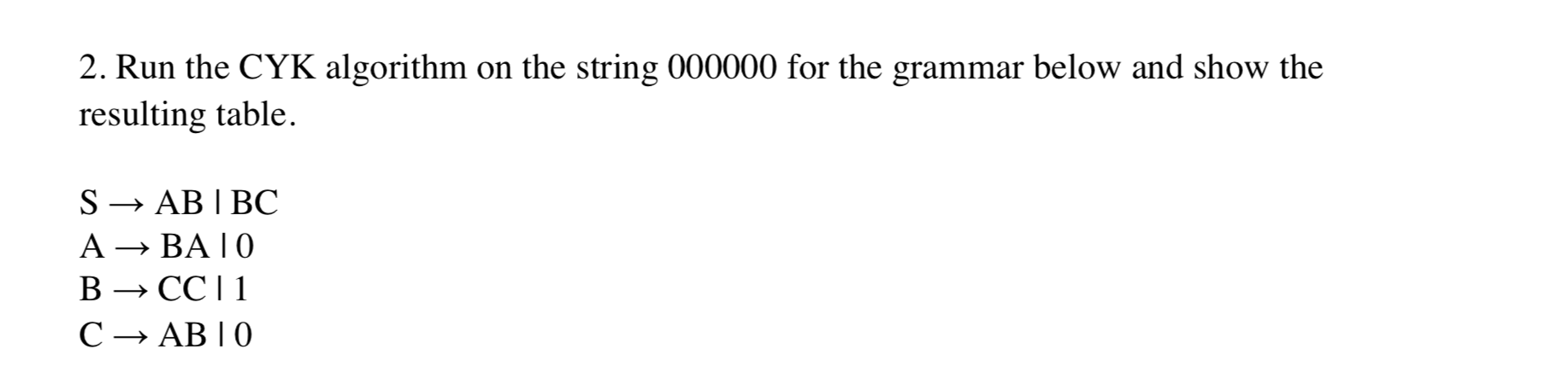 Solved 2. Run the CYK algorithm on the string 000000 for the | Chegg.com