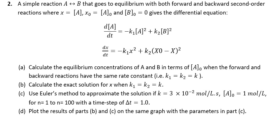 2. A simple reaction A + B that goes to equilibrium | Chegg.com