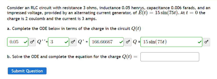 Solved Consider an RLC circuit with resistance 3 ohms, | Chegg.com