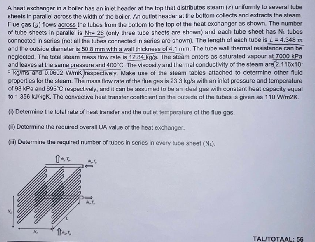 Solved A heat exchanger in a boiler has an inlet header at | Chegg.com