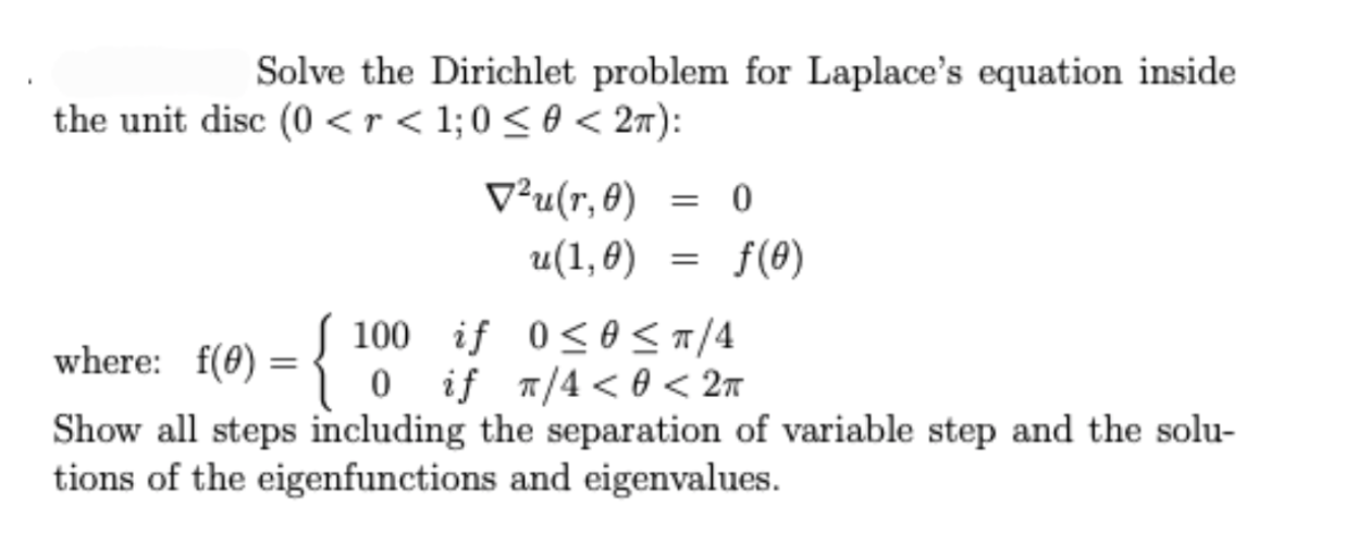Solved = = Solve the Dirichlet problem for Laplace's | Chegg.com