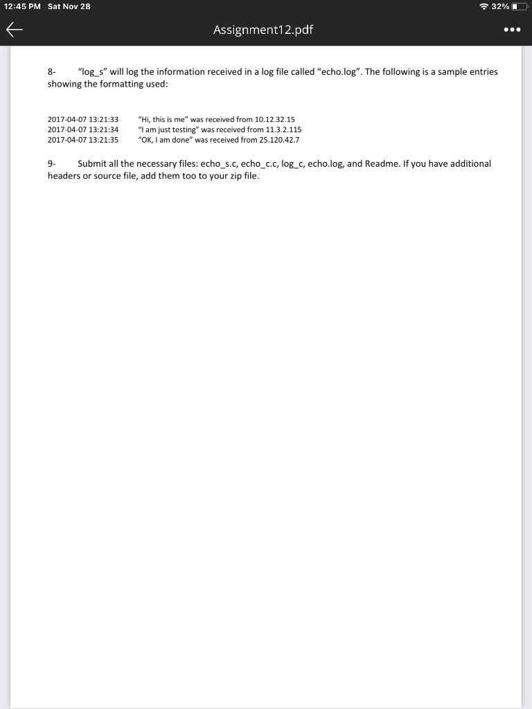 Problem Statement Using C/C, write a network echo | Chegg.com