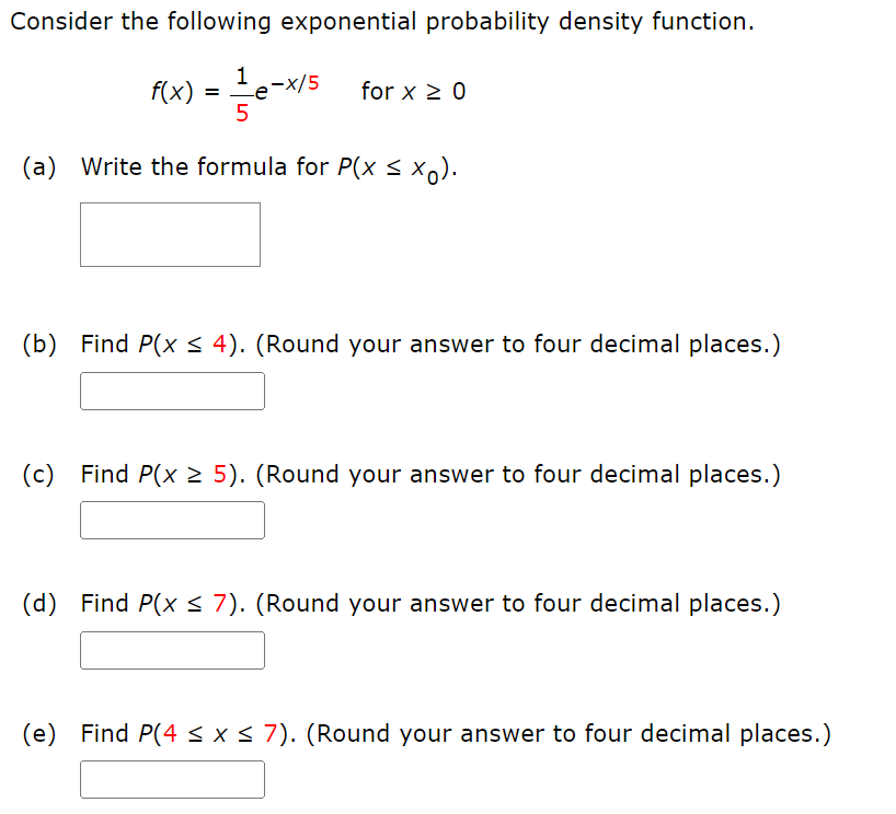 Solved Consider the following exponential probability | Chegg.com