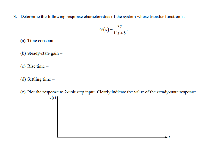 Solved 3. Determine the following response characteristics | Chegg.com