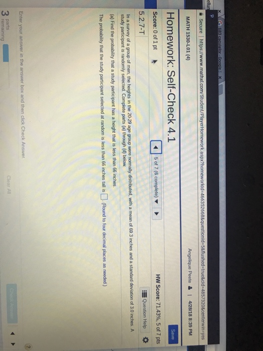 Solved MATH 1530-L01 (4) Homework: Self-Check 4.1 Score: 0 | Chegg.com