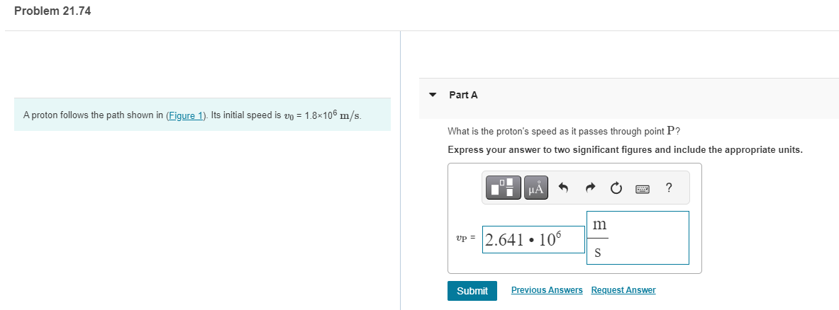 A proton follows the path shown in Its initial speed | Chegg.com