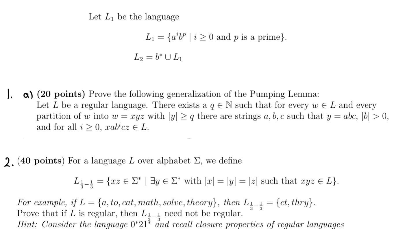 Solved Let L1 be the language L1={aibp∣i≥0 and p is a prime | Chegg.com