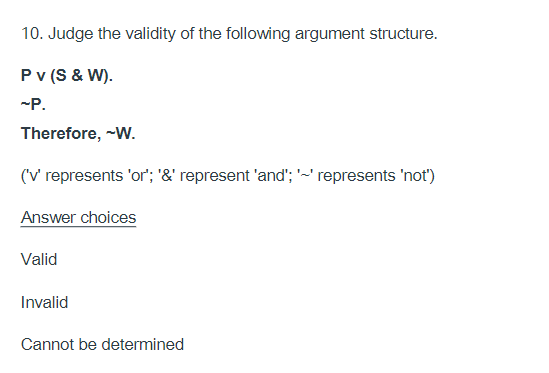 Solved 10. Judge the validity of the following argument | Chegg.com