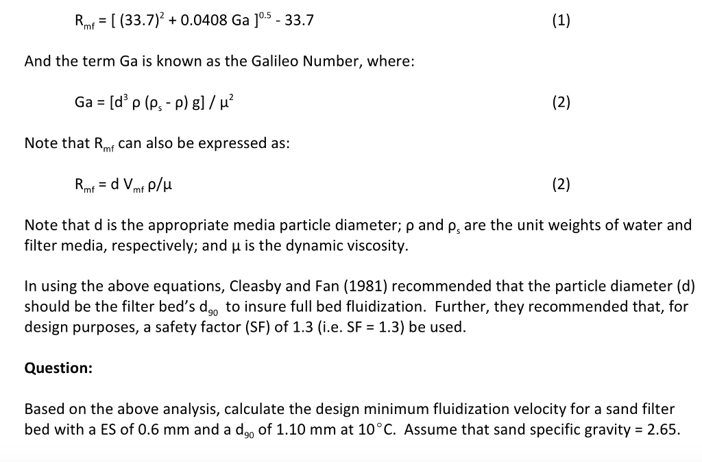 5. Predicting the minimum fluidization velocity in | Chegg.com