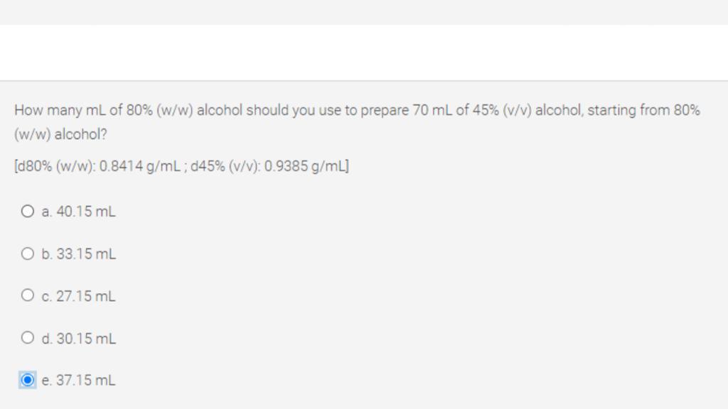 Solved How many mL of 80% (w/w) alcohol should you use to | Chegg.com