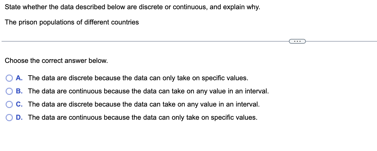 Solved State whether the data described below are discrete | Chegg.com