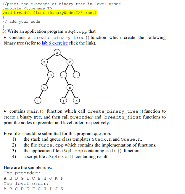 Solved 4. [30 marks] (Binary tree) Write 1) a non-recursive | Chegg.com
