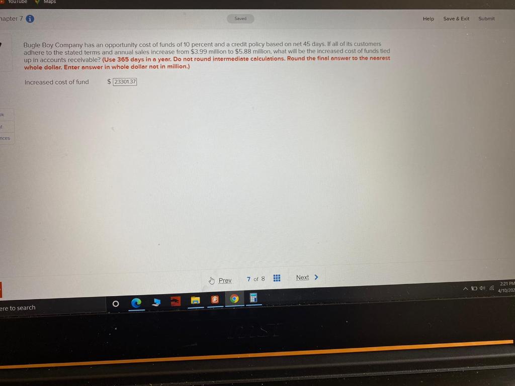 Solved YouTube Maps apter 74 Saved Help Save & Exit Submit 7 | Chegg.com