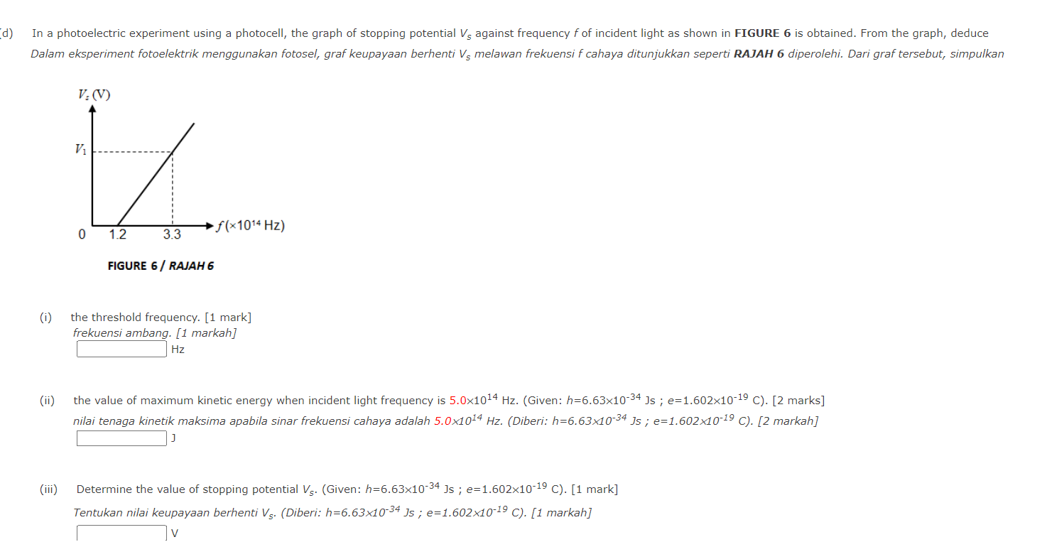 Solved d) In a photoelectric experiment using a photocell, | Chegg.com