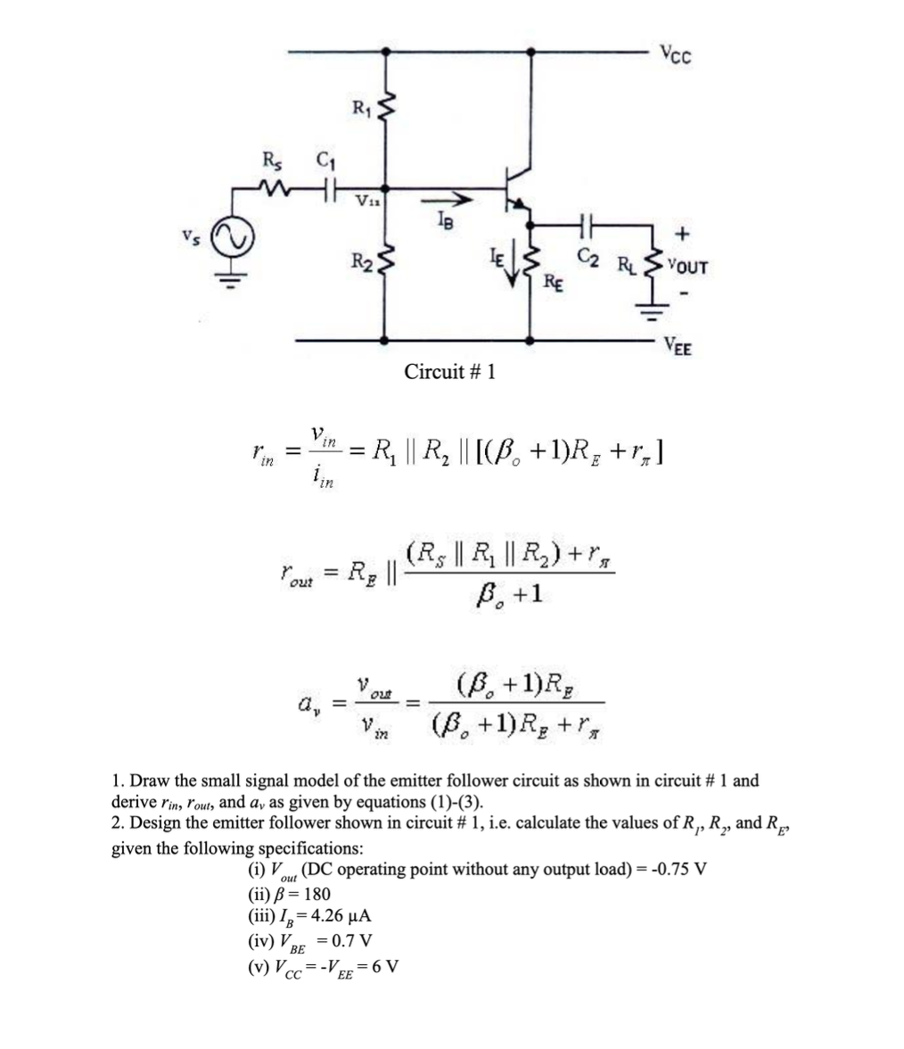 Solved Vcc R1 RS V11 + R2 C2 R VOUT RE VEE Circuit # 1 in = | Chegg.com