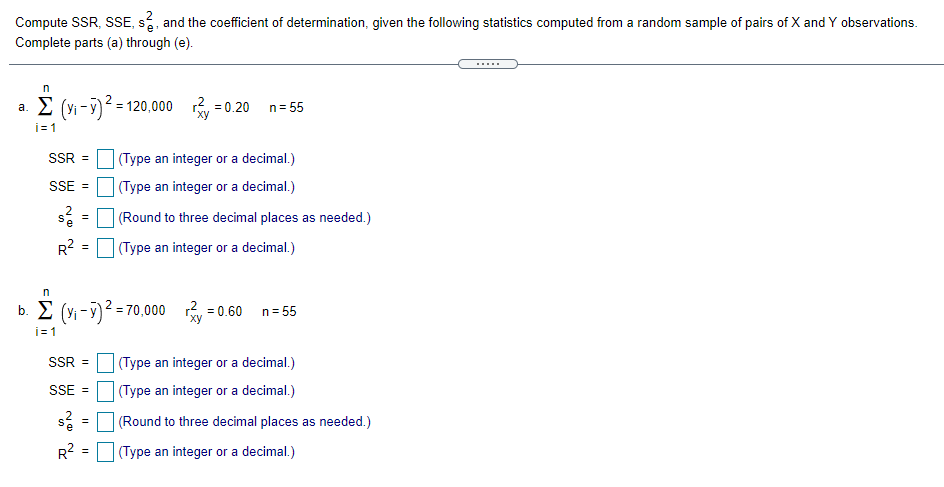 Solved Compute SSR, SSE, se, and the coefficient of | Chegg.com
