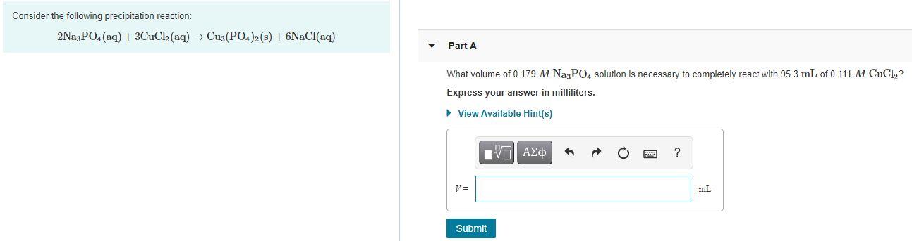 Solved Consider the following precipitation reaction: | Chegg.com