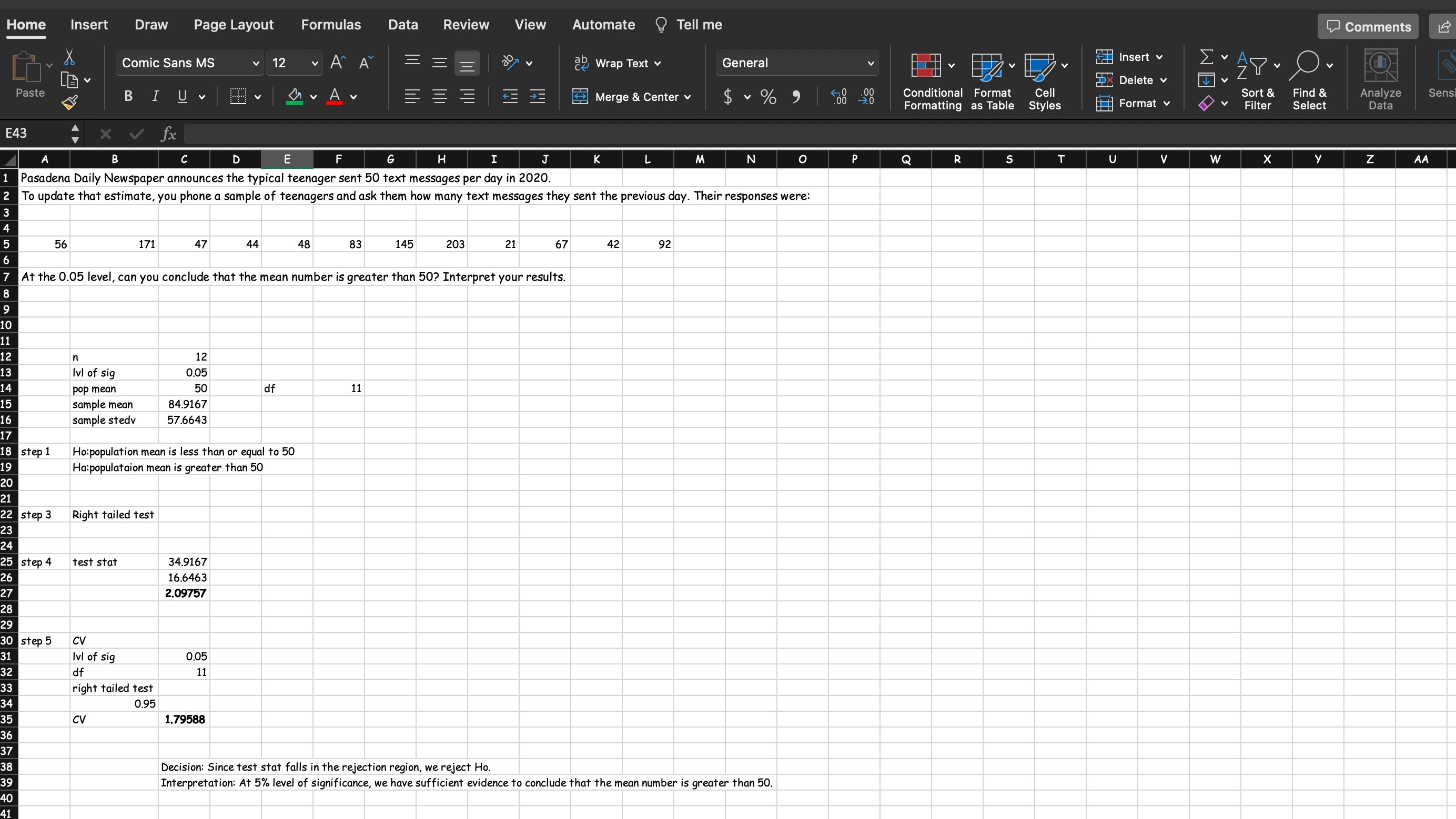 Solved Home Insert Draw Page Layout Formulas Data Review | Chegg.com