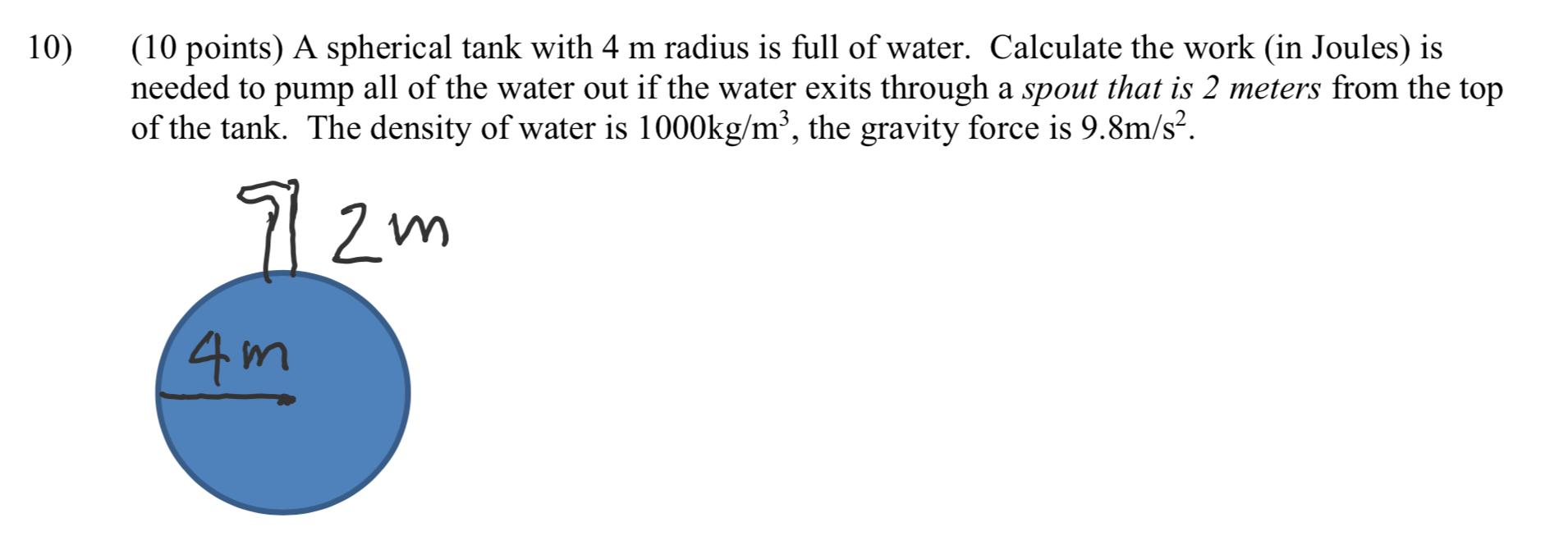 Solved 10) (10 points) A spherical tank with 4 m radius is | Chegg.com
