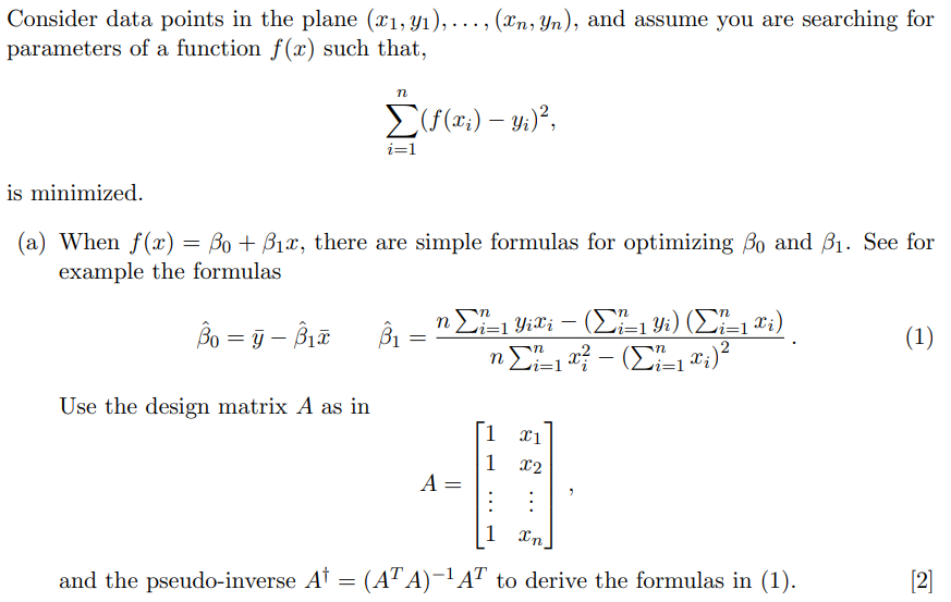 Solved Consider data points in the plane (x1,y1),…,(xn,yn), | Chegg.com