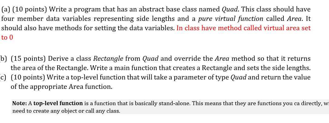 Solved (a) (10 points) Write a program that has an abstract | Chegg.com