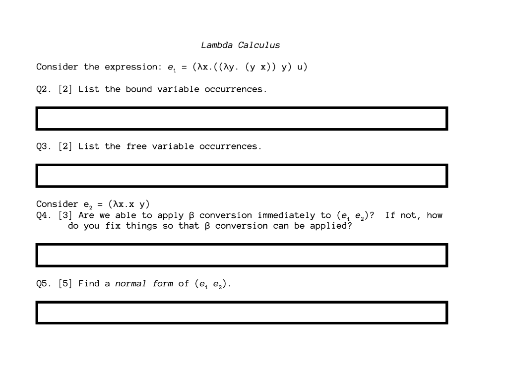 Solved Lambda Calculus Consider the expression: e, = | Chegg.com
