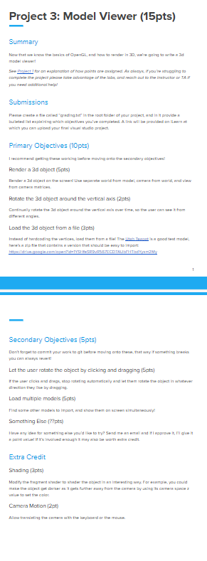 Project 3: Model Viewer (15pts) Summary Now we know | Chegg.com