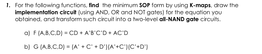 Solved 1 For The Following Functions Find The Minimum Sop 2815