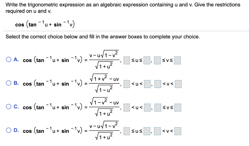 Solved Write the trigonometric expression as an algebraic | Chegg.com
