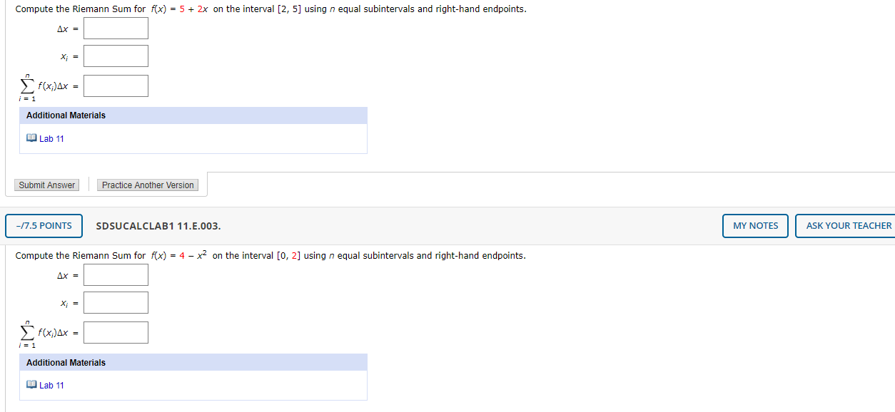 Solved Compute the Riemann Sum for f(x) = 5 + 2x on the | Chegg.com