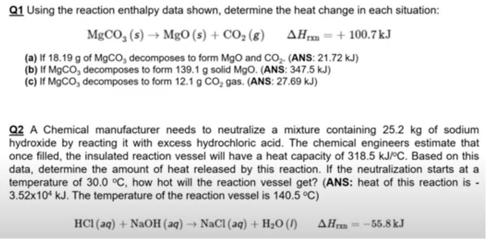 Solved Q1 Using the reaction enthalpy data shown, determine | Chegg.com