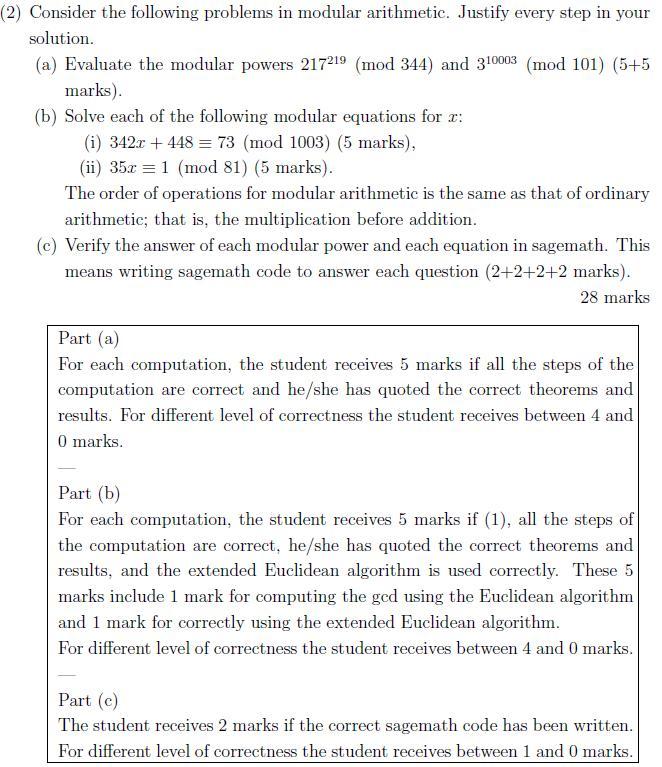 Solved (2) Consider the following problems in modular | Chegg.com