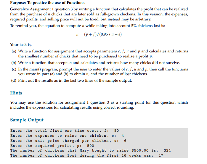 Solved Purpose: To practice the use of Functions. Generalize | Chegg.com