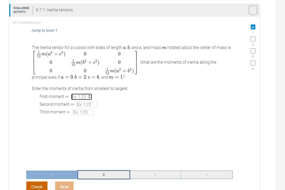 Solved Jump to level 1 The inertia tensor for a cuboid with | Chegg.com