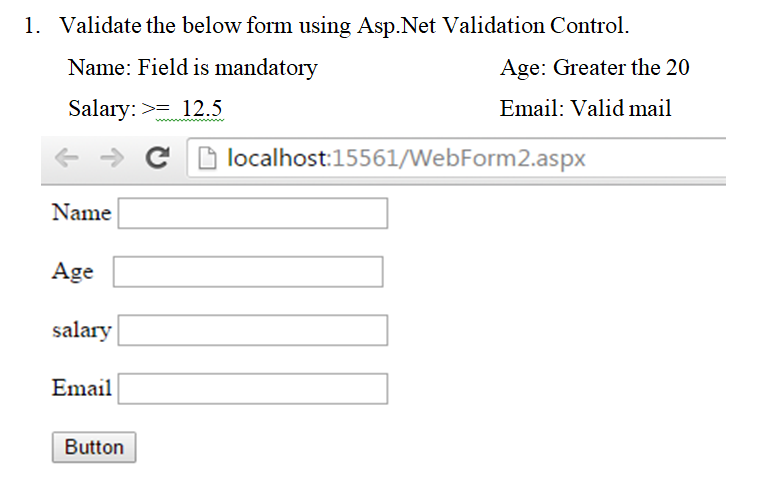 Solved 1. Validate the below form using Asp.Net Validation | Chegg.com
