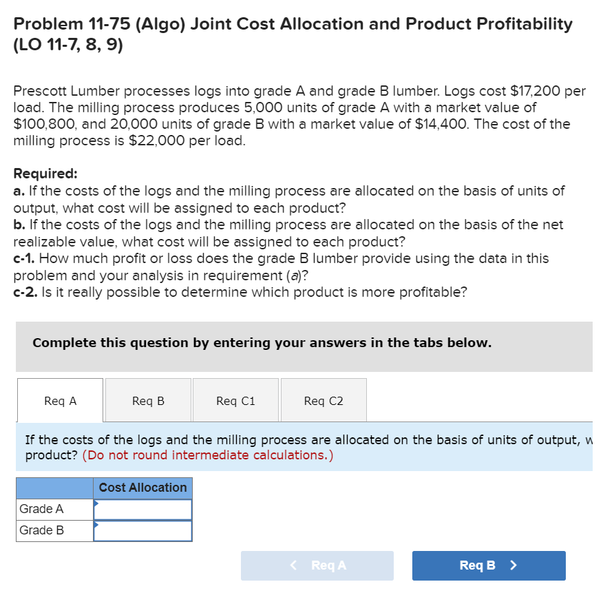Solved Problem 11-75 (Algo) ﻿Joint Cost Allocation and | Chegg.com