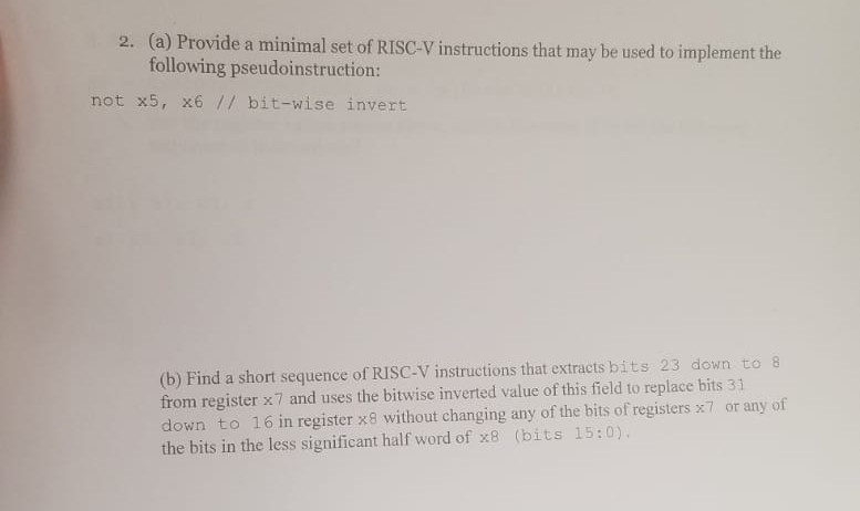2. (a) Provide a minimal set of RISC-V instructions | Chegg.com
