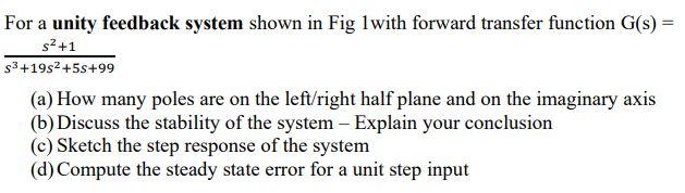 Solved For a unity feedback system shown in Fig 1 with | Chegg.com