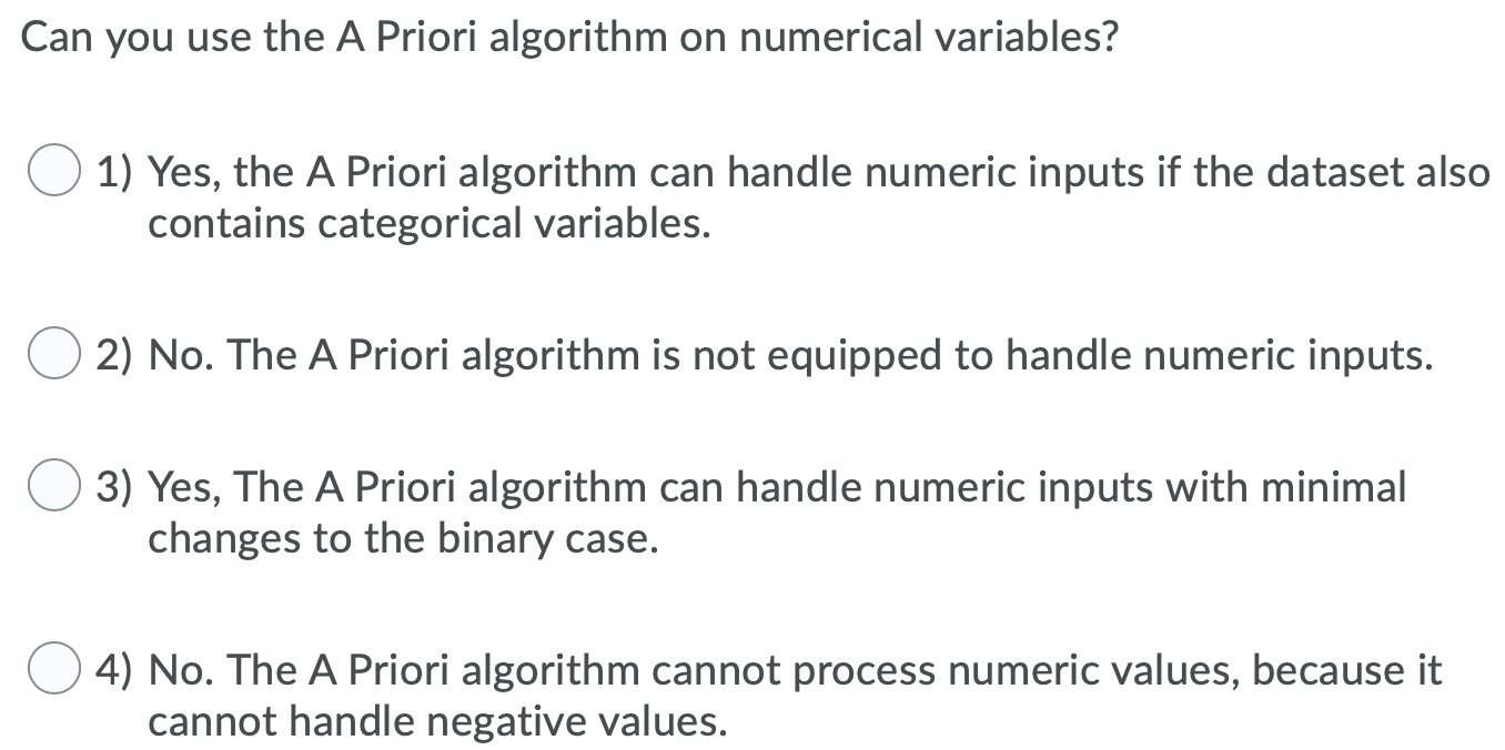 Solved Can you use the A Priori algorithm on numerical | Chegg.com