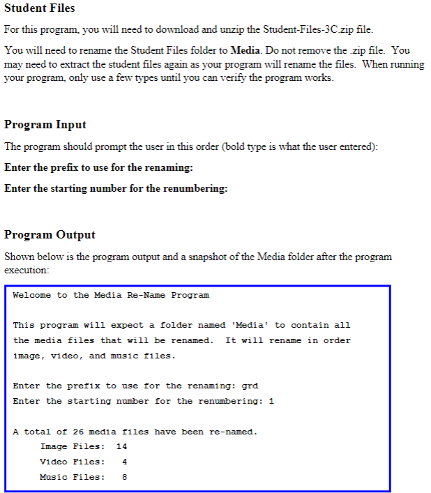 Solved Student Files For this program, you will need to | Chegg.com