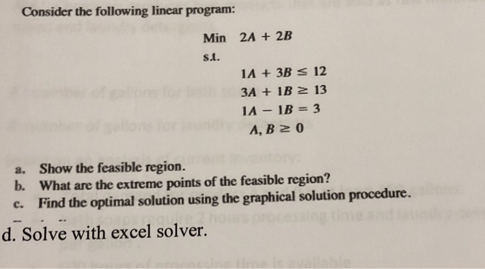 Solved Consider the following linear program Min 2A 2B st. | Chegg.com