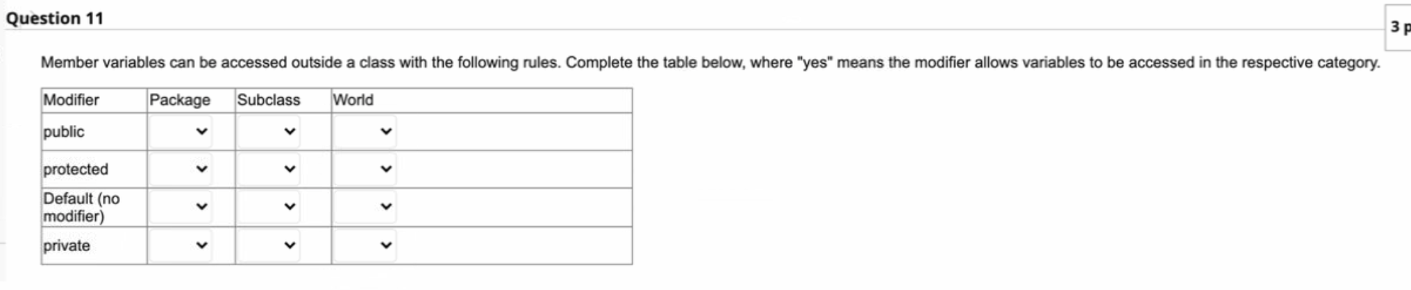 Solved Question 11 3 p Member variables can be accessed | Chegg.com
