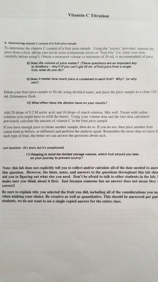 Solved Vitamin C Titration B. Determining vitamin C content | Chegg.com