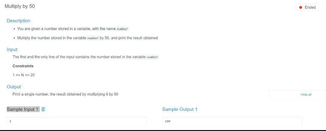 Solved Multiply by 50 • Ended Description • You are given a | Chegg.com