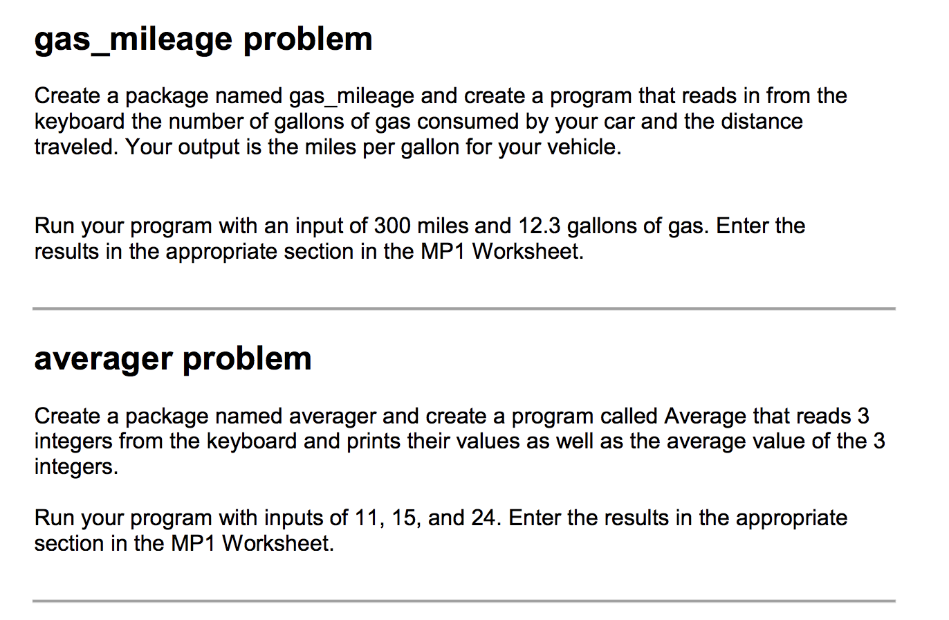 Solved gas_mileage problem Create a package named | Chegg.com