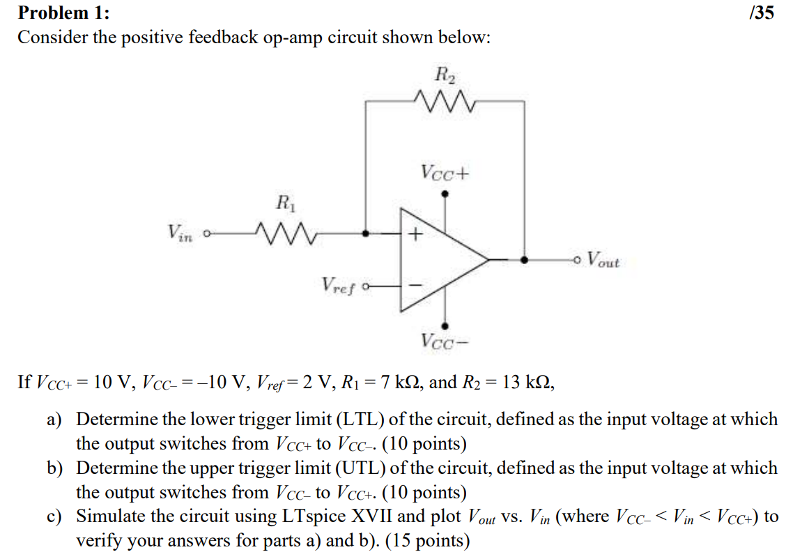 Solved /35 Problem 1: Consider the positive feedback op-amp | Chegg.com