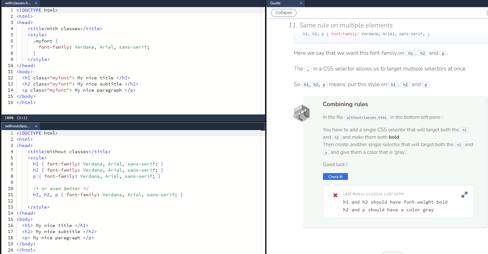 Solved In the file withoutclasses.html in the bottom left | Chegg.com