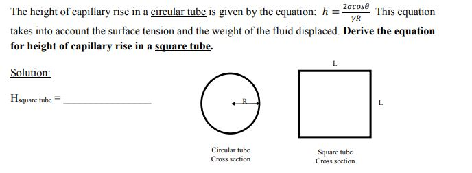 Solved The height of capillary rise in a circular tube is | Chegg.com